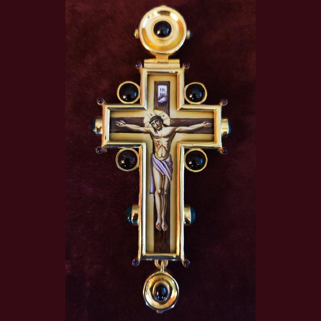 Hand-Painted Enamel Pectoral Cross - Byzantine Art