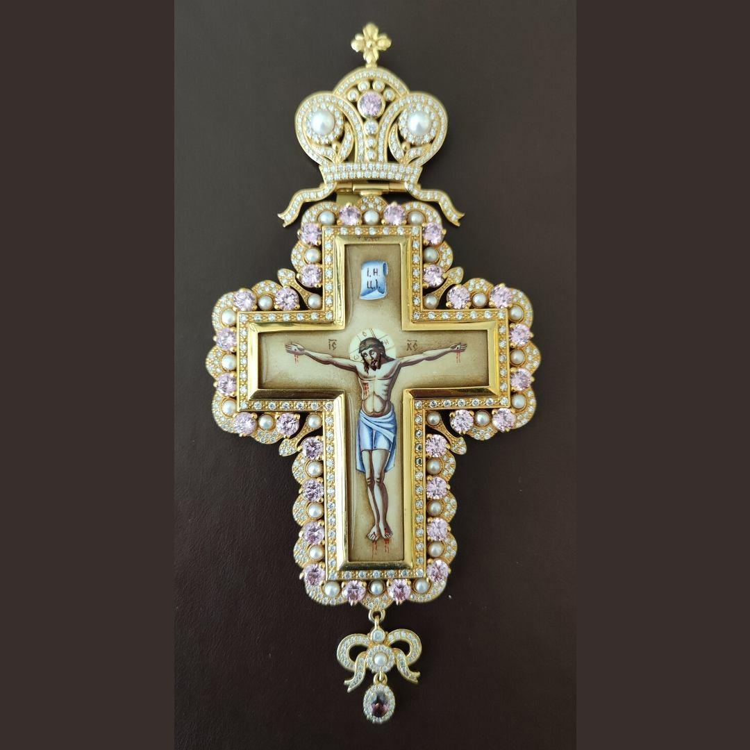 Handmade Pectoral Cross with Zircon Stones - Byzantine Art