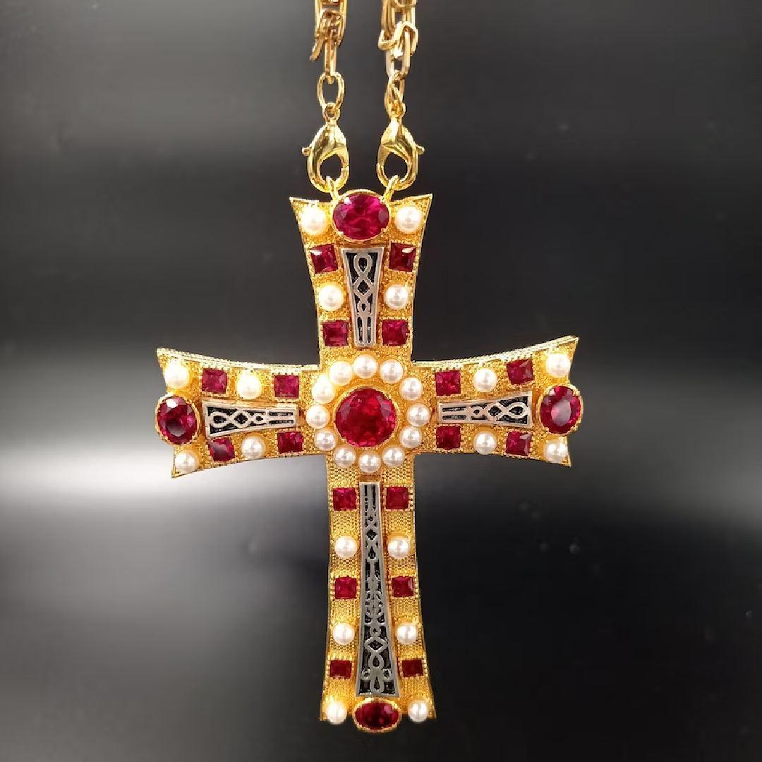 Pectoral Cross decorated with Zircon Stones and Pearls - Byzantine Art